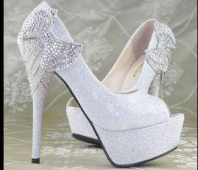 Luxuy Handmade Pearl Crystal Diamond Wedding Shoes White Bridal Dress ...